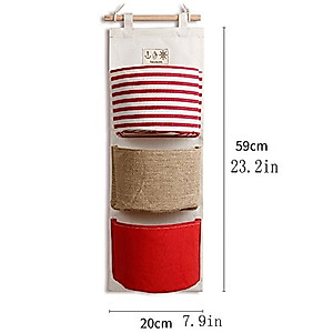 Nasogod Hanging Storage Bag, Wall Mounted 3 Bags Nursery Storage Bag Over The Door Storage Pockets Fabric Wall Door Closet Hanging Storage Bag Organizer 2 Packs Stripe