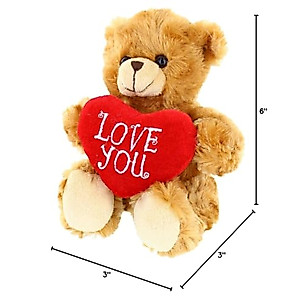 Plushland Stuffed Mocha Heart Bear – Love You- Plush Bear Toy for Kids & Adults - Embroidered Heart Pillow - Brown-6 inches