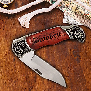 My Personal Memories, Customized Rosewood Handle Pocket Folding Knife with Engraving - Wedding Groomsmen - Personalized Monogrammed and Engraved (Custom Personalized 2 Lines)
