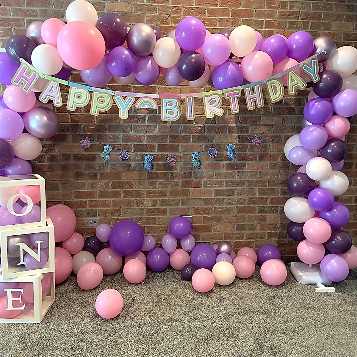 Dusty Purple Pink Balloon Arch Garland Kit, 104Pcs Double Stuffed Lavender Purple Lilac Pastel Pink Metallic Latex Balloons Arch for Girls Women Birthday Baby Bridal Shower Wedding Party Decoration