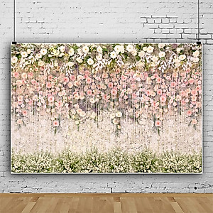 Floral Wedding Backdrop for Photoshoot 7x5ft Pink and White Flower Photography Background Vinyl Flowers Wall Backdrop Wedding Birthday Baby Shower Party Decorations Banner Studio Photo Booth Props