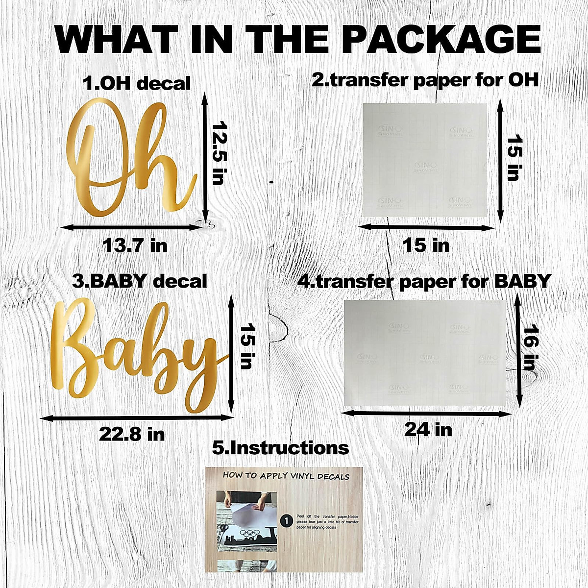 Oh Baby Decal Sign for Backdrop Gold Large Baby in Bloom Baby Shower Decorations Neutral Gender Reveal Decor with Transfer Paper