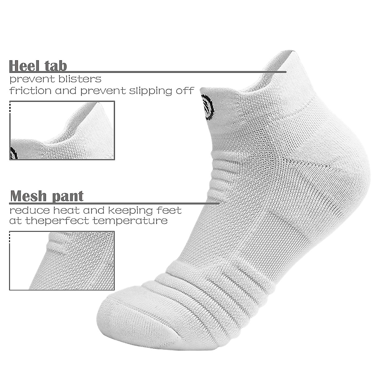 MAAMPU 6 Pairs Running Socks/Hiking Cushion Socks,Breathable Athletic Socks Thick Cushion Socks-White（short）-Medium
