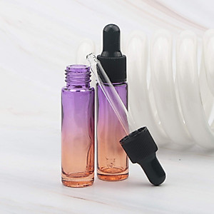 Kesell 8 Pack Dropper Bottles, 10ml Essential Oil Glass Bottles Purple Orange Gradient Color Reusable Portable Small Glass Perfume Bottles