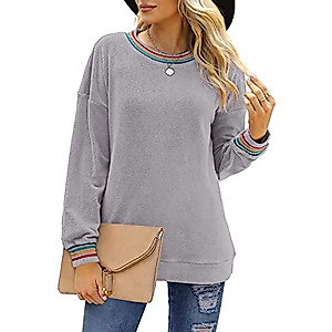WIHOLL Oversized Sweaters for Women Aesthetic Long Sleeve Plain T Shirts Grey L