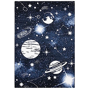 SAFAVIEH Carousel Kids Collection Accent Rug - 4' x 6', Dark Blue & Light Blue, Non-Shedding & Easy Care, Ideal for High Traffic Areas for Boys & Girls in Playroom, Nursery, Bedroom (CRK122M)