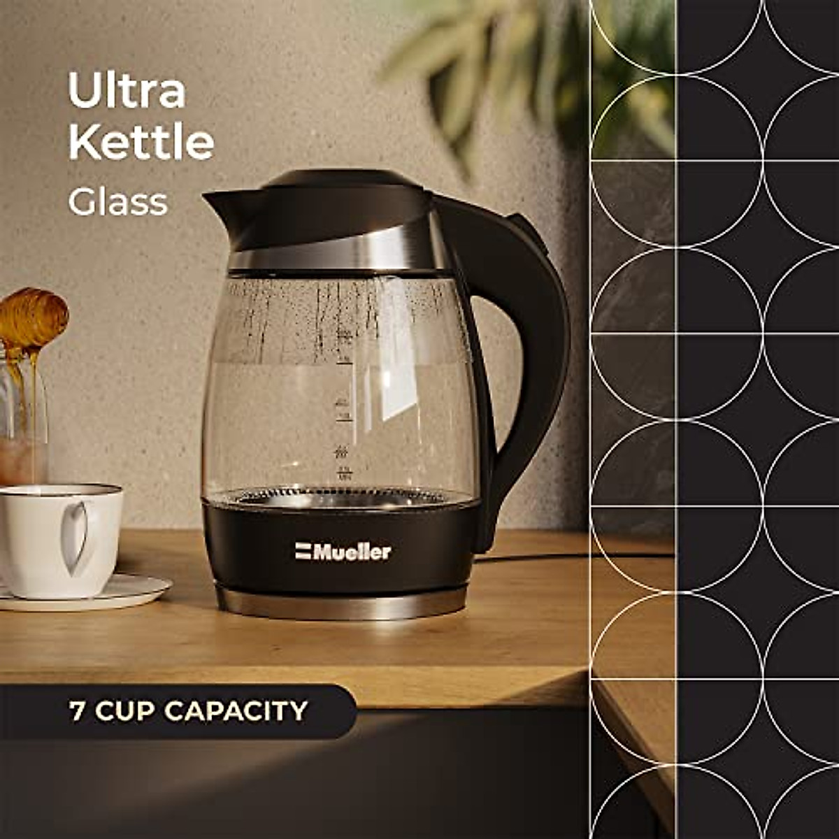 Mueller Ultra Kettle: Model No. M99S 1500W Electric Kettle with SpeedBoil Tech, 1.8 Liter Cordless with LED Light, Borosilicate Glass, Auto Shut-Off and Boil-Dry Protection