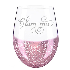 Valentines Day Gifts for Grandma, Glam-ma Glamorous Grandmother Stemless Pink Wine Glass Funny Gifts for Grandma