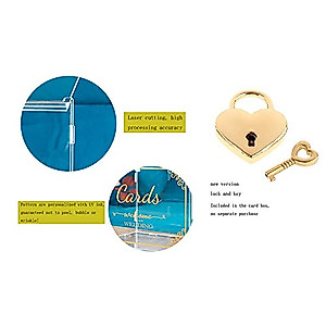 Wedding Card Box With Lock（Acrylic 11×8×8 in），Foldable，Gold Pattern