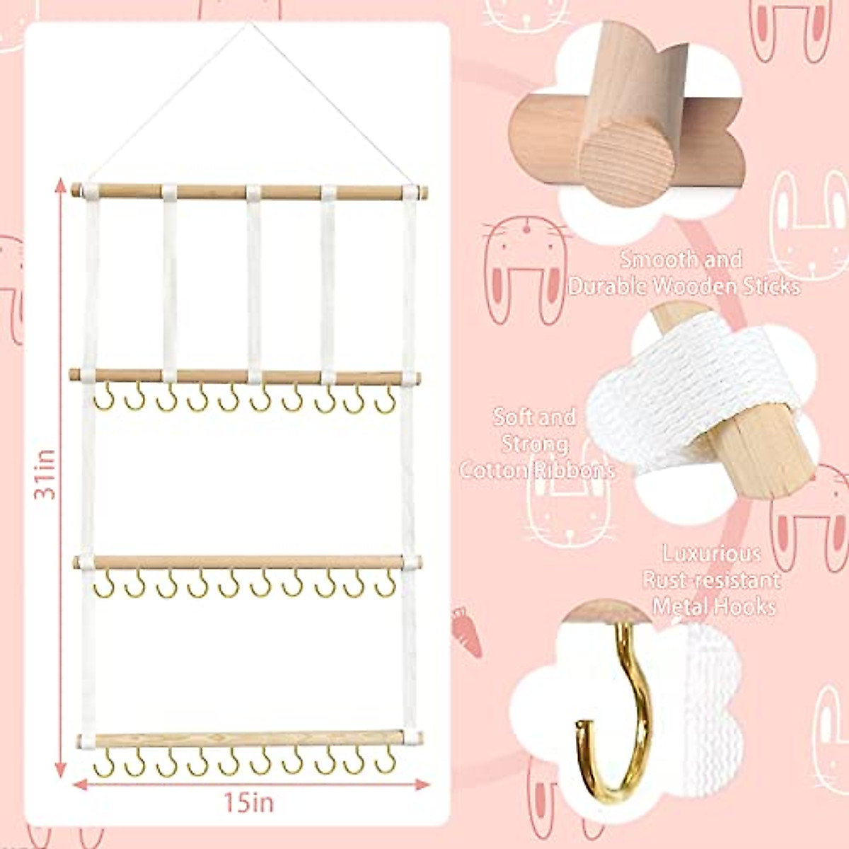 MEIXINZHI Bow Organizer for Girls Hair Bows, Baby Headband Organizer Headband Holder for Baby Girl Hair Bow Organizer for Wall, Room, Door or Closet