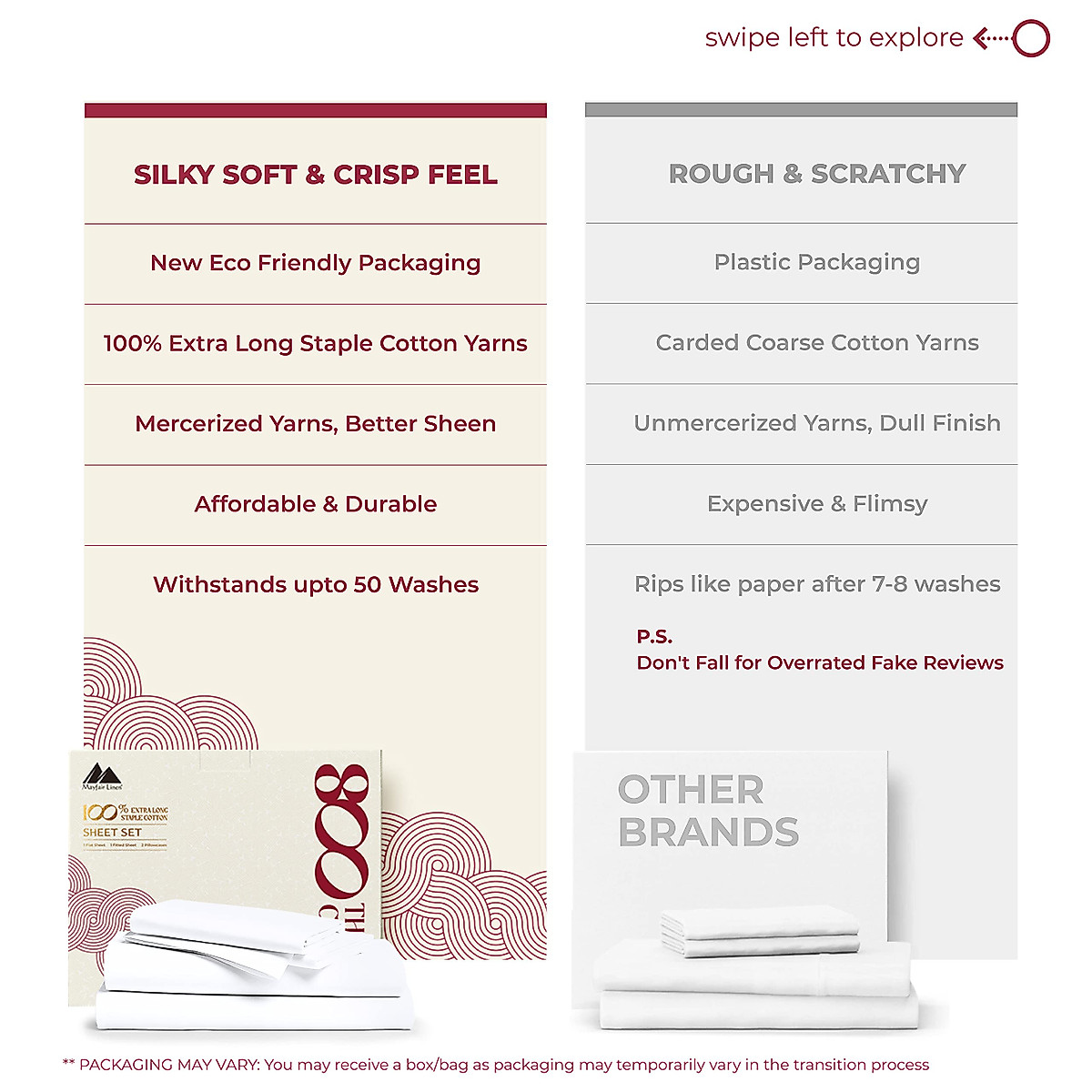 Mayfair Linen 100% Egyptian Cotton Sheets Queen Size - 800 High Thread Count Sheets Queen, 4 PC White Luxury Hotel Bedsheet for Queen Size Bed, 16" Deep Pocket Sateen Soft Cooling Bedding Sets