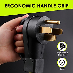 Campzlly 50 Amp to 110 Adapter RV Cord, 50 Amp to 20 Amp Adapter, NEMA 14-50P Male Plug to 4X 5-15R/5-20R Household Outlet Female with Dust Protection Caps, 1.5 FT