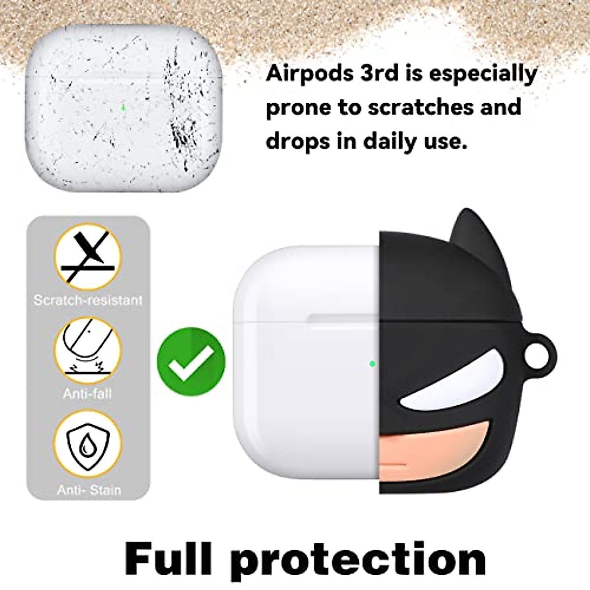 Mulafnxal Case for Airpods 3 3rd Generation Cute Soft Silicone 3D Funny Fun Character for Air pod 3 (2021) Cover Kawaii Designer Cartoon Ring Kits Cases for Kids Boys Girls Teen (Black Batmen)