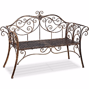 HLC Antique Bronze Metal Garden Bench Chair 2 Seater for Garden, Yard, Patio, Porch and Sunroom