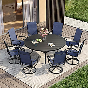 VICLLAX Swivel Patio Chairs Set of 4, 360-degree All-Weather Outdoor Swivel Chairs for Lawn Garden, Patio Dining Chairs, Black Metal Frame and Blue Textilene Mesh Fabric