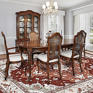 HOMFINE Area Rug 9x12 - Soft Low-Pile Washable Rug with Non-Slip Backing, Orange Plant Floral Pattern Vintage Rug for Living Room Bedroom Dining Home Office