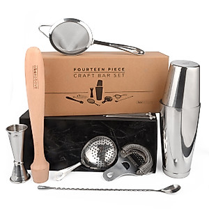 A Bar Above 14-Piece Professional Bartender Gift Set - Premium Barware Accessories for Home Bar - Bartending Gift Kit Includes Shaker, Jigger, Strainers & More - Valentines Day Gifts for Him & Her