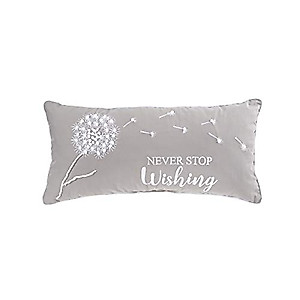 C&F Home Never Stop Wishing Pillow 12"x24" Embroidered French Knot Throw Pillow Decor Decoration Throw Pillow Spring Summer Floral for Couch Chair Living Room Bedroom 12 x 24 Gray