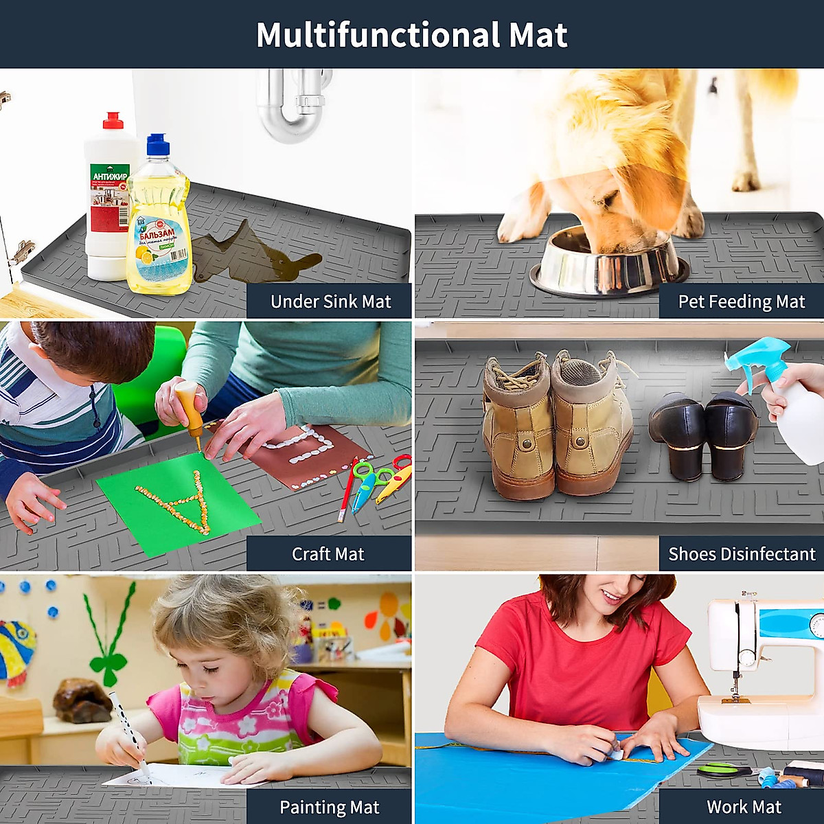 Punvot Under Sink Mat for Kitchen Waterproof, 34" x 22" Kitchen Mat Washable, Non-Slip Silicone Under Sink Liner Drip Tray for Kitchen & Bathroom Sink Cabinet Liner - Under Sink Organizers and Storage