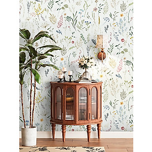 Dimoon 78.7"x16.1" Floral Peel and Stick Wallpaper Beige Contact Paper Thicken Wallpaper Delicate Flower Waterproof Green Leaf White Self Adhesive Removable Wall Paper Shelf Liner Decal Vinyl Roll