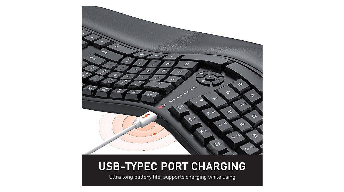 Ergonomic Split Wireless Keyboard with Wrist Rest - Meetion