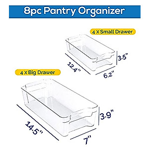 Utopia Home Value Pack of 6 Pc (5 Drawers, 1 Egg Holding Tray) and 8 Pc Pantry Organizers (4 Large, 4 Small Drawers)- Plastic Organizers for Freezers