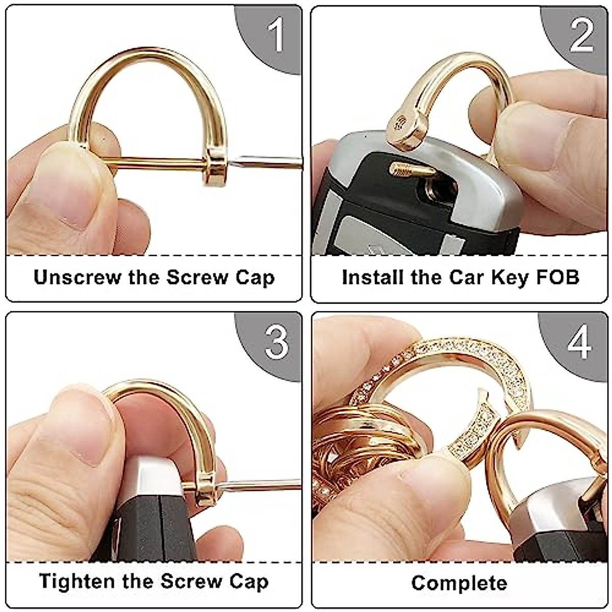 OHKYOOT Microfiber Leather Wristlet Keychain,Key Chain Holder Car Keys Keychain with 5 Key Ring and Anti-Lost D Ring (Pink Gold)