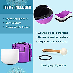 440HZ 8 Inch F Note Heart Chakra Frosted Quartz Crystal Singing Bowl Meditation Therapy Sound Healing Instrument Sound Bath Bowl with Carrying Bag