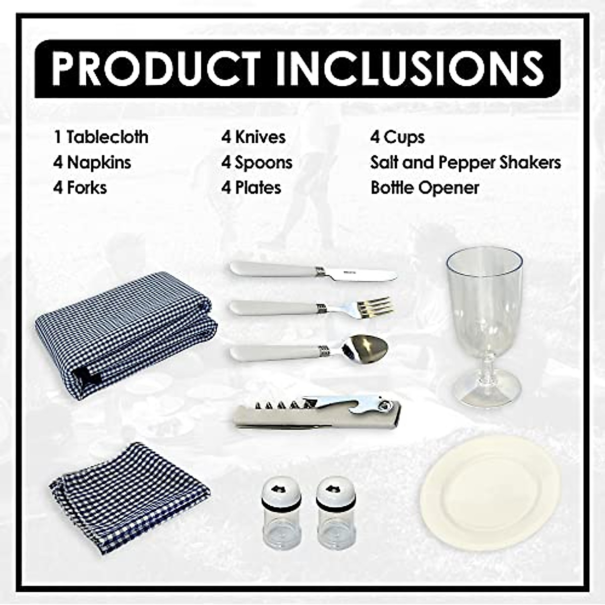 Wicker Picnic Basket Set for 4 Persons Portable Willow Hamper Large Capacity, Lightweight, Durable, and Washable Cotton Cloth Basket with Handle and Lid for Outdoor, Family, Camping (16 x 12 x 7.1in)