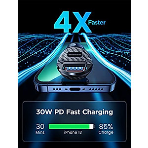 USB C Car Charger Fast Charge, 60W Smallest USB Car Charger Flush Fit AINOPE 30W QC&30W PD Fast Cigarette Lighter USB Charger Compatible with iPhone 14 pro max/13/12, Samsung S22/S20, iPad, MacBook
