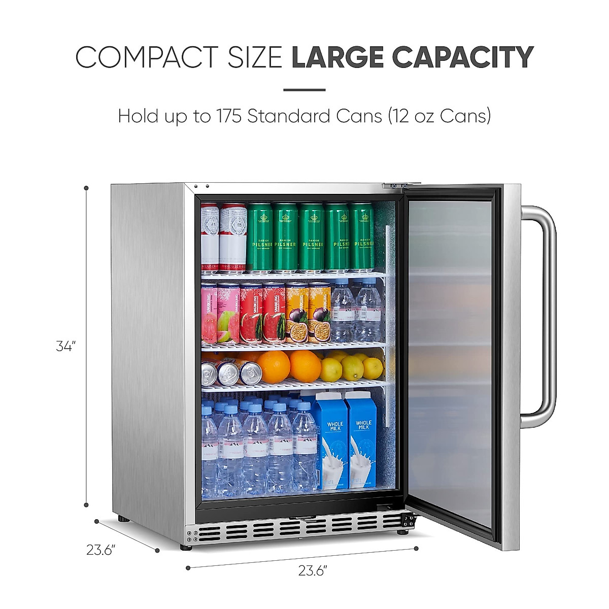 ICEJUNGLE Under Counter Refrigerator Stainless Steel, 5.30 Cu.Ft Full Size Fridge, 175 Cans Refrigerator with Built-in Design and IPX4 Waterproof, Premium Refrigerator for Efficient Storage