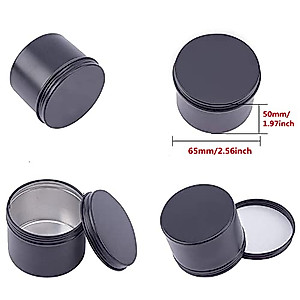 Healthcom 15 Packs 5 Oz Aluminum Tins Round Metal Tin Jars Screw Top Lids Steel Tin Cans Cosmetic Sample Containers Food Storage Organization for Accessories Spices Candies Tea Gift Giving(Black)