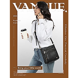 Vangue Crossbody Purses for Women Multi Pockets Vegan Leather Women's Shoulder Handbags with Adjustable Strap (Black)