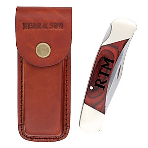 Palmetto Wood Shop Bear & Son 97 Personalized Pocket Knife with Genuine Leather Sheath
