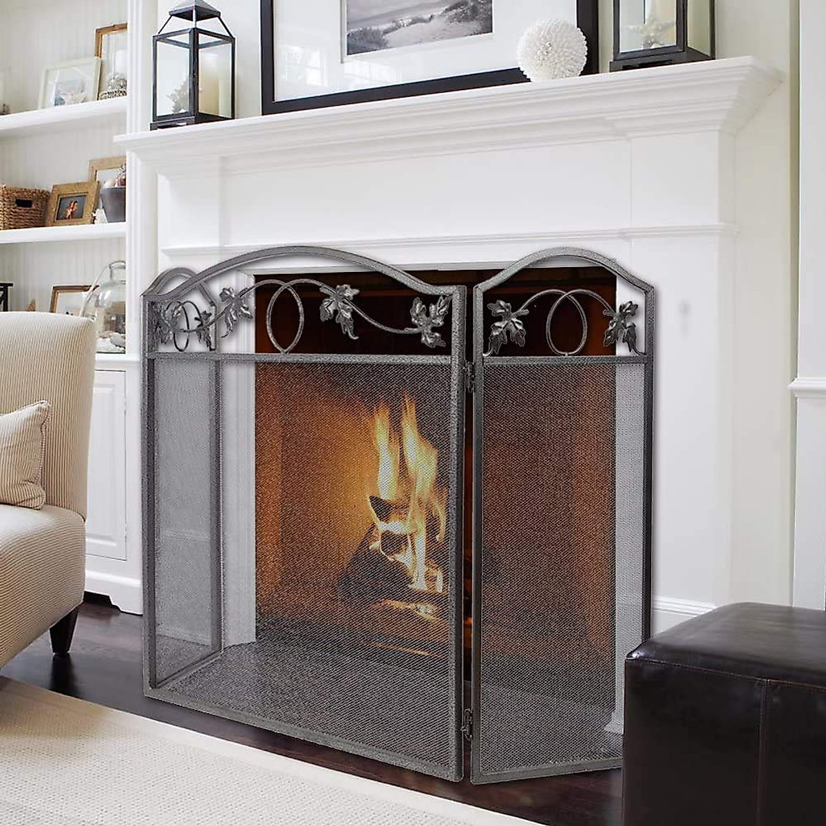 Amagabeli Indoor Fireplace Screen 3 Panel Bundle Fireplace Bellows for Fire Pit Large