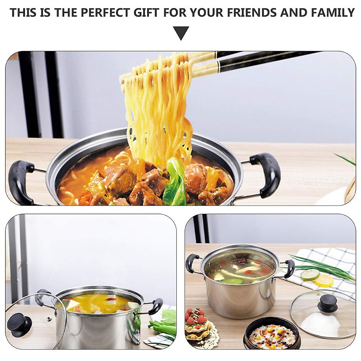 Hemoton Cooking Soup Pot Stew Pan Stainless Steel Pot with Lid Soup Pot Pasta Cooking Pot Sauce Pot Double Handle Household Cookware for Home Kitchen 16cm Chinese Steamer Pot Noodles Pot