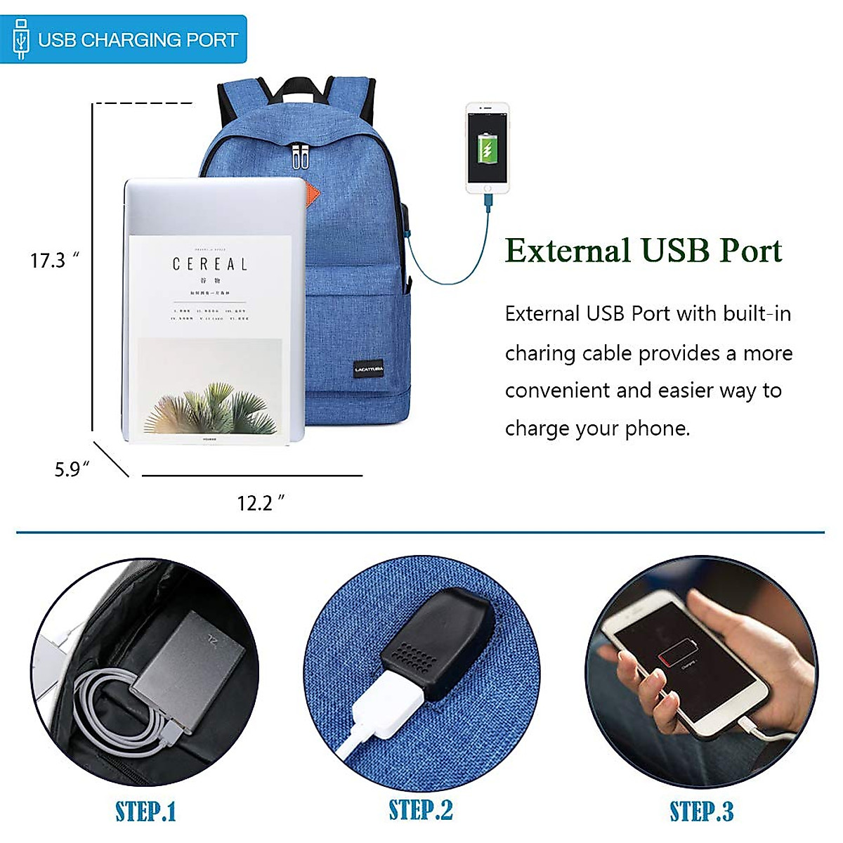 LACATTURA College Backpack, Water Resistant Laptop Rucksack