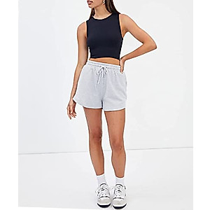 AUTOMET Womens Sweat Trendy Shorts Casual Summer Cotton Shorts Elastic Comfy Running Shorts High Waist Pockets Shorts Clothes Grey