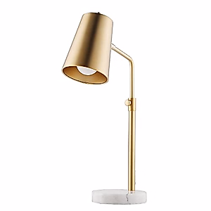 VONLUCE Gold Desk Lamp with LED Bulb Adjustable, Antique Brass Metal Table Lamp Marble Base, Mid Century Modern Reading Lamp Office, 20" Industrial Task Lamp Work Lamp for Reading Bedroom