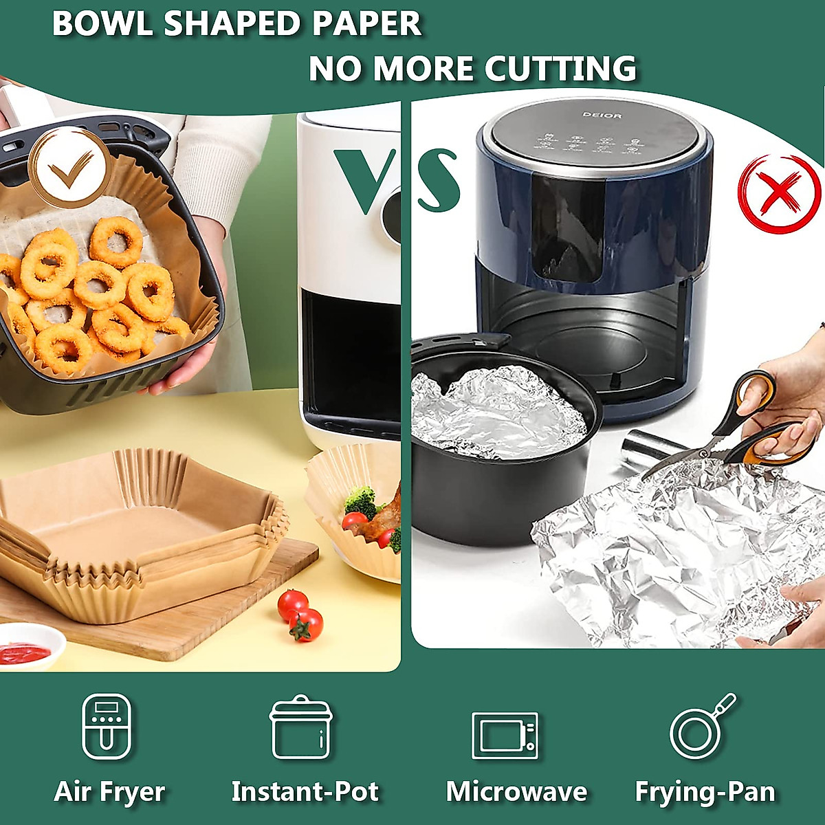 Air Fryer Disposable Paper Liner Square, 7.9 Inch Air Fryer Paper Liner 100PCS, Air Fryer Parchment Paper Liners Non-stick, Oil-proof, Water-proof for Baking Roasting Microwave …