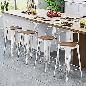 Andeworld 24 Inch Swivel Bar Stools Set of 4 Counter Height Stools Industrial Metal Barstools (24 inch, Distressed White)