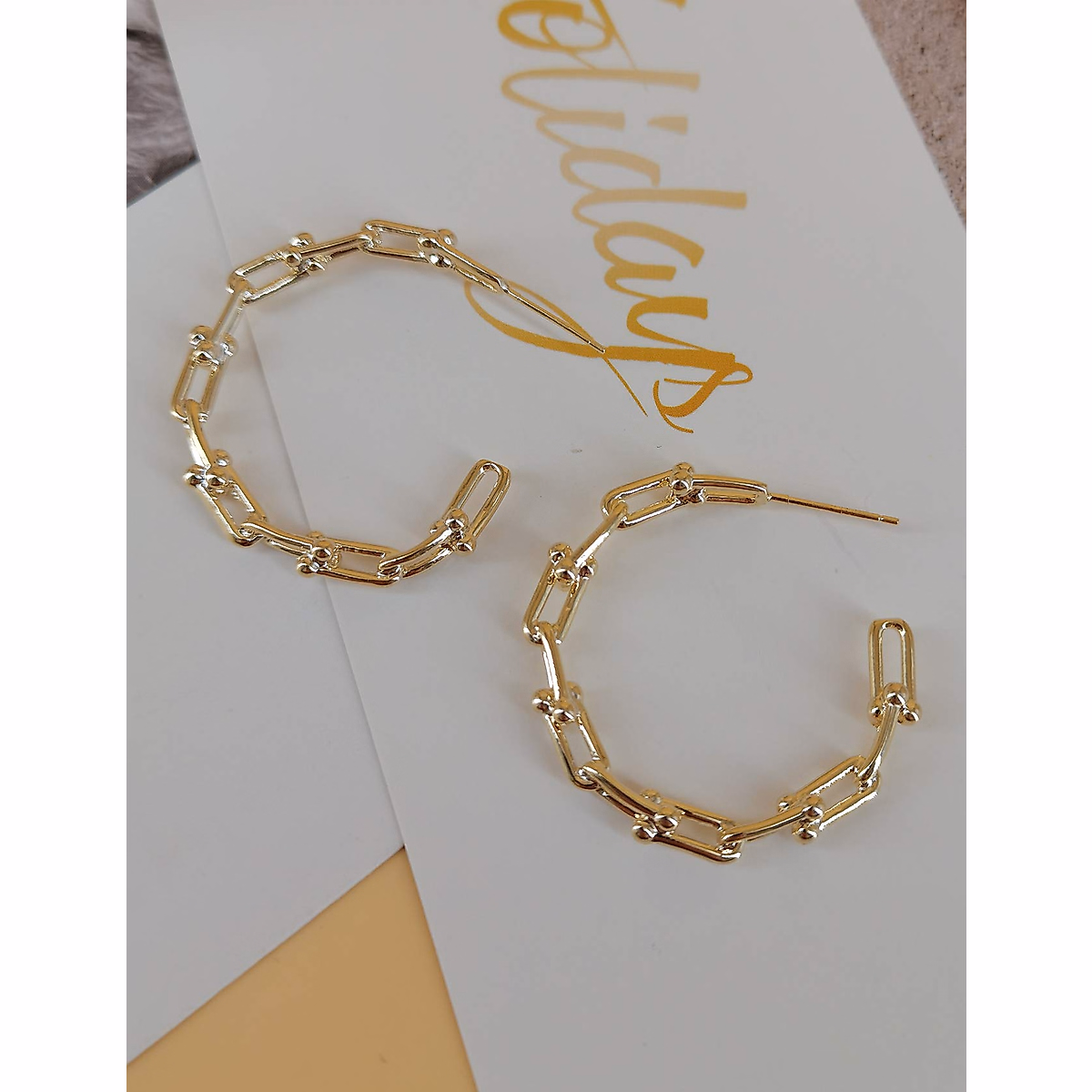 Hoop Earrings for Women - Chain Hoop Earrings in 14k Gold - Link Hoop Stud Earring（Dia.20mm）