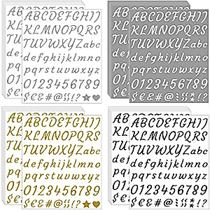 Alphabet Letter Stickers, 40 Sheets 2880PCS Alphabet and Number Stickers Self Adhesive Vinyl Letter Number Stickers Decoration for Mailbox Wall Door Crafts Address Number (Black, White, Gold, Silver)