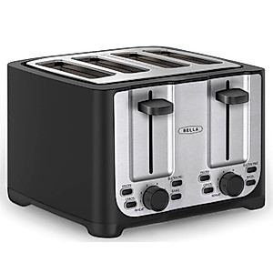 BELLA 4 Slice Toaster with Auto Shut Off - Extra Wide Slots & Removable Crumb Tray and Cancel, Defrost & Reheat Function - Toast Bread & Bagel, Black