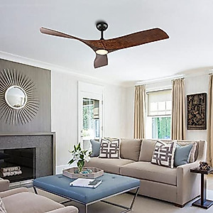 WINGBO Ceiling Fan, 62in DC, Walnut, Modern, Old Bronze, 3 Curved ABS Blades, Light Kit, Remote, Living Room, Kitchen, Bedroom, ETL Listed
