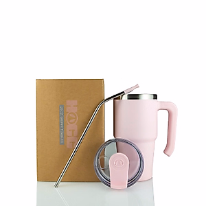 Hogg 20oz Grippy Tumbler with Removable Handle, Lid, and Stainless Steel Straw, DIY, Customizable, Double Wall Insulated Tumblers (Pink)