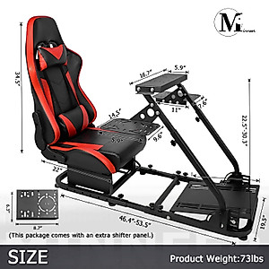 Minneer Foldable Racing Flight Simulation Cockpit with Red Seat Fit for Logitech/Thrustmaster/Fanatec X56 X52 G29 G920 T248,Double Levers Drive Gaming Wheel Stand,Not Included Wheel, Pedal & Handbrake
