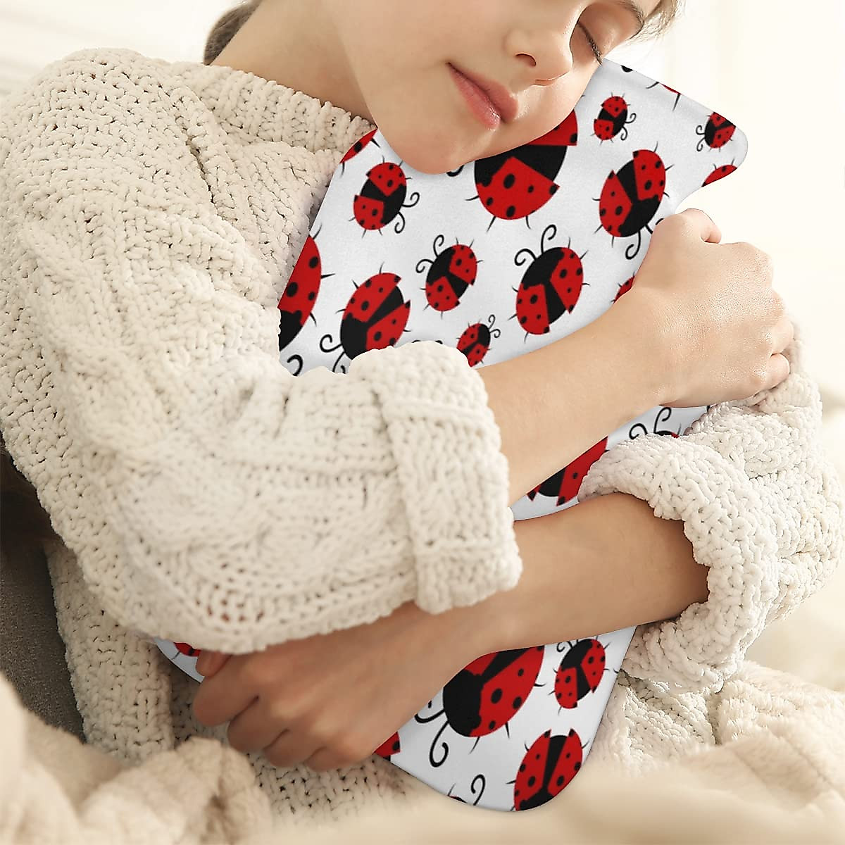 Red Ladybug Hot Water Bottle with Cover 2L, Ladybug PVC Hot Water Bag for Hand Feet Warmer, Pain Relief,Hot Compress and Cold Therapy