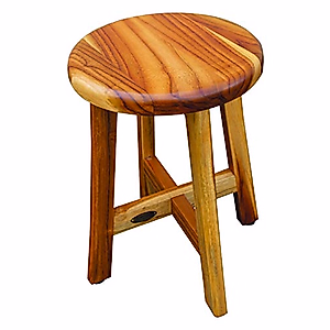 EcoDecors Shoji Teak Shower Stool 18" High Solid Teak Wood Shower Stool with 12" Round Seat Fully Assembled Shower Stool in Earthy Teak Finish