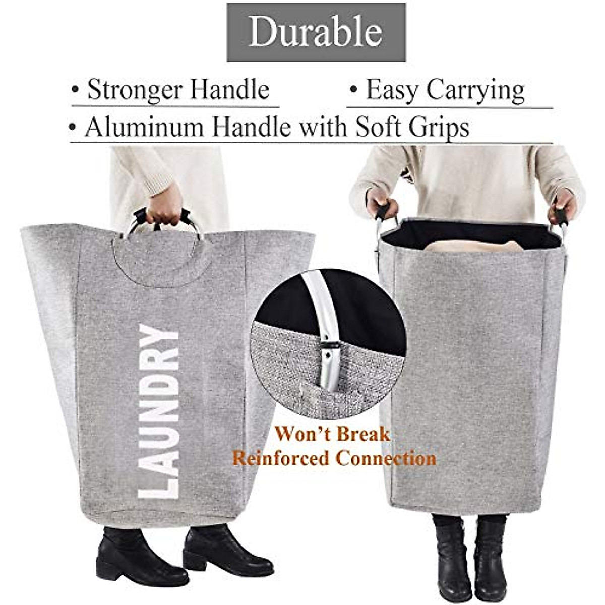 XIGUI Large Collapsible Laundry Hamper Bag with Handles, 13 x11 x 20Inches Foldable Clothes Basket for Washing Storage